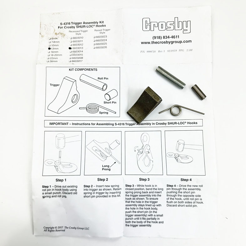 1/2 inch Crosby S-4316 Trigger Assembly Kit | Wesco Industries