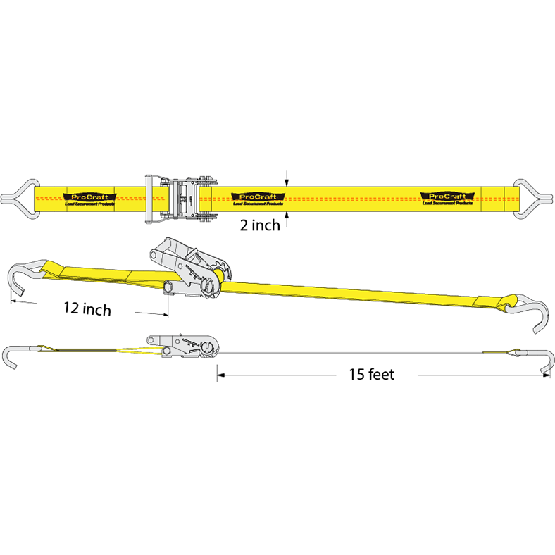 2 inch x 15 feet Ratchet Tie Down Set HD Wire Hooks | Wesco Industries