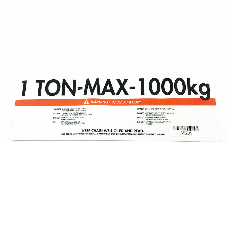 1 Ton CM Lodestar Capacity Label | Wesco Industries