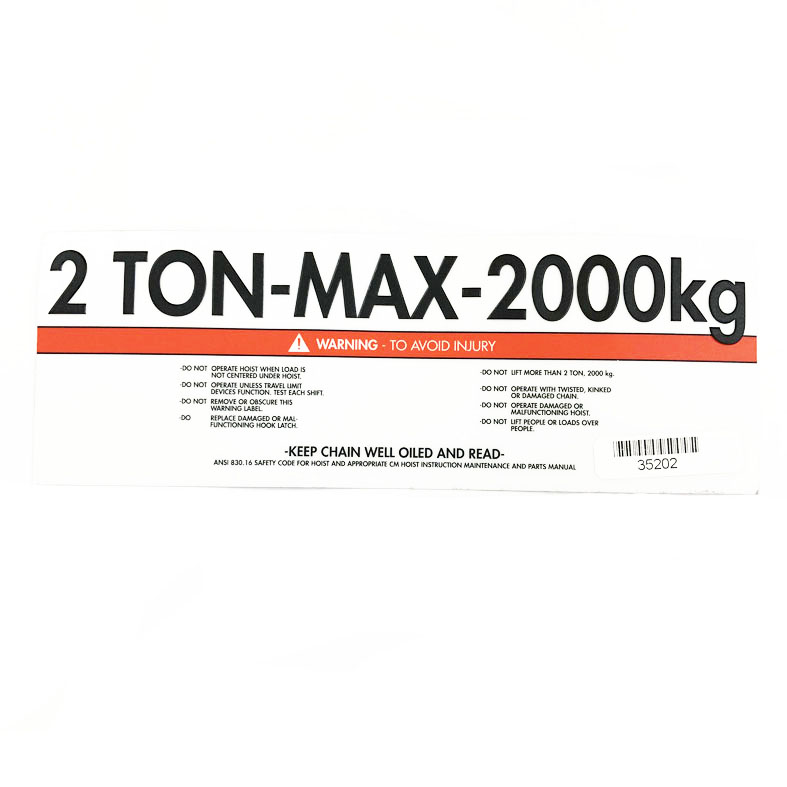 2 ton 35202 CM Hoist Capacity Label | Wesco Industries