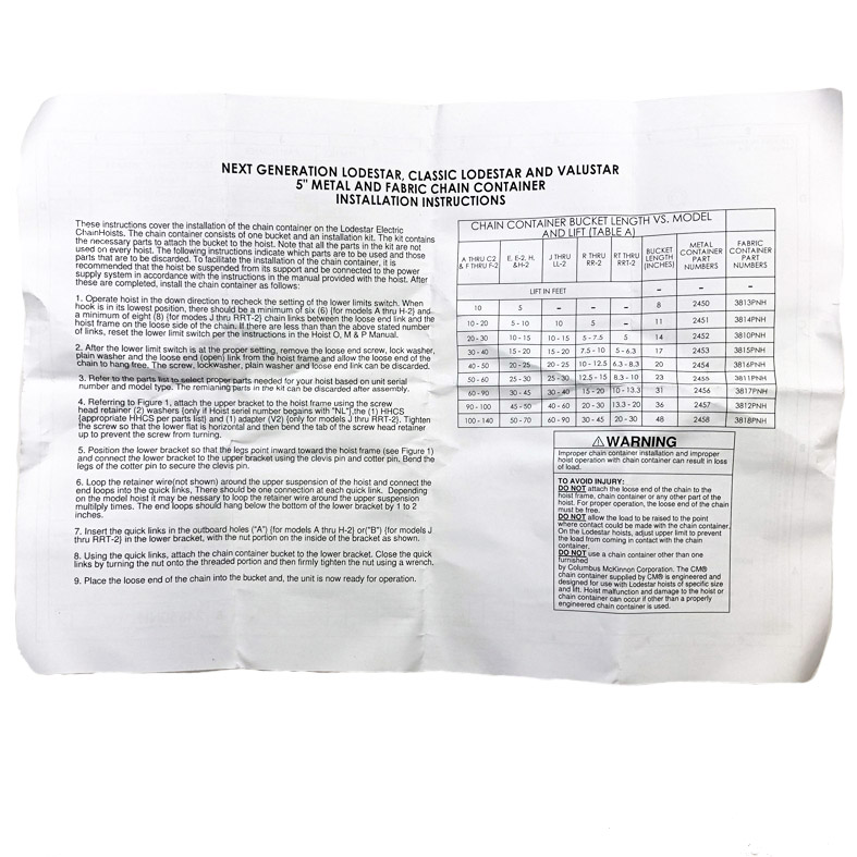 CM Hoist 3810PNH Fabric Chain Bag | Wesco Industries