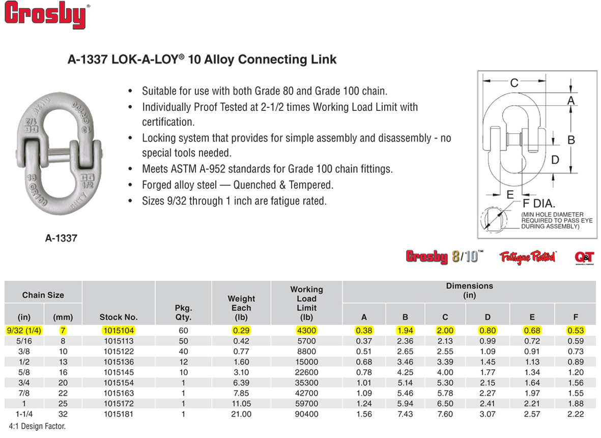 9/32 inch Crosby A-1337 Lok-A-Loy 10 Alloy Connecting Links | Wesco ...