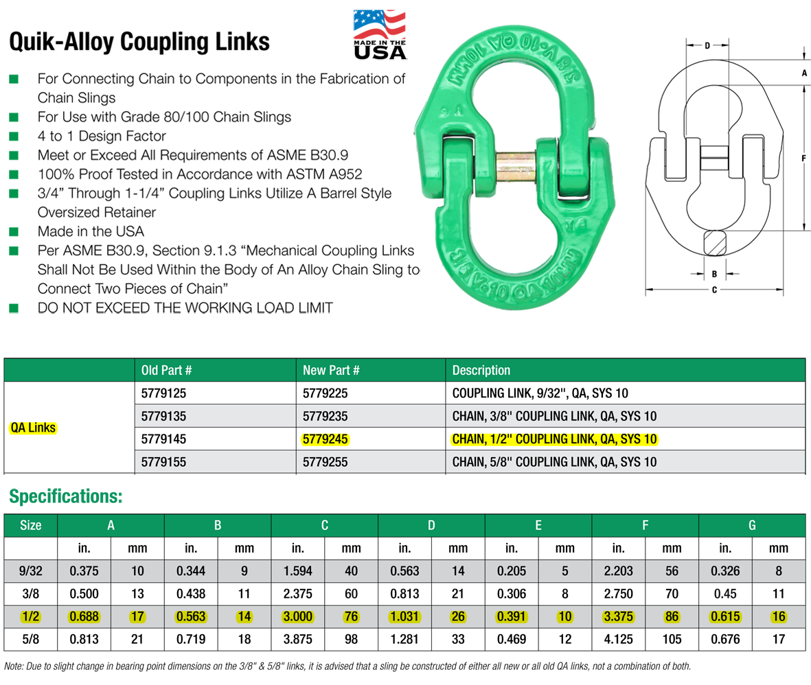 1/2 Inch Campbell Grade 10 Quik Alloy Coupling Link | Wesco Industries