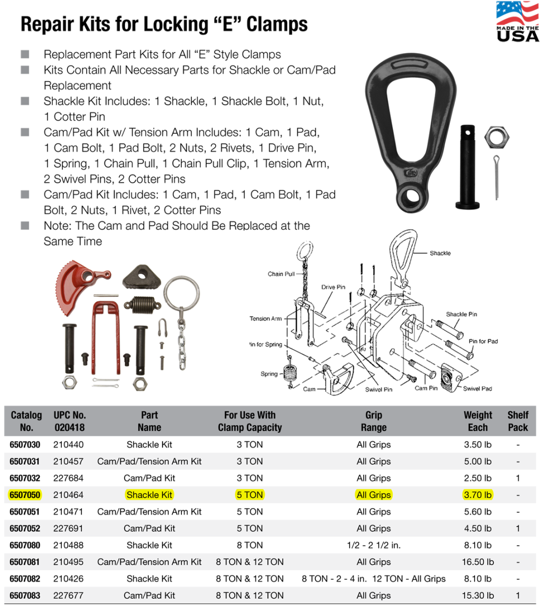 5 Ton Campbell E Clamp Shackle Kit | Wesco Industries