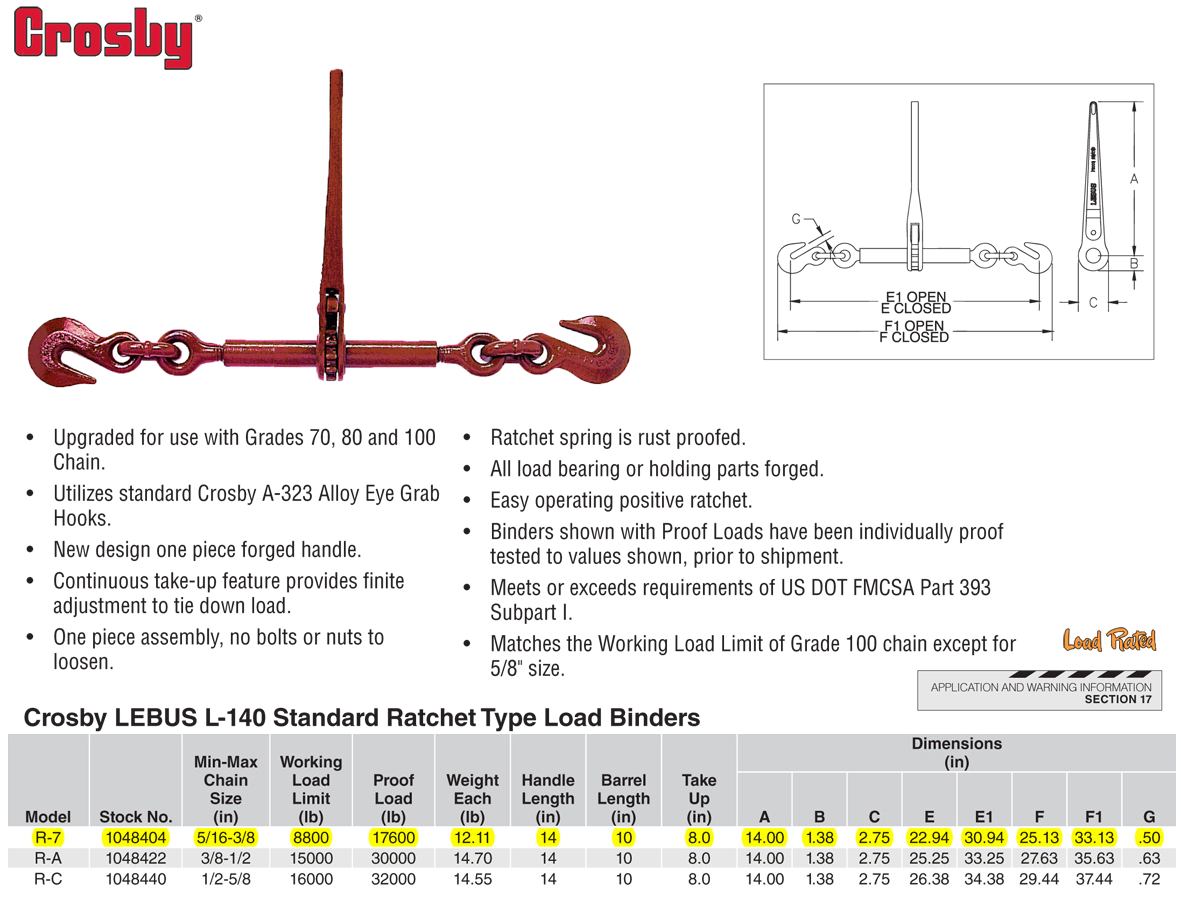 5/16-3/8 inch Crosby L-140 Ratchet Load Binders | Wesco Industries