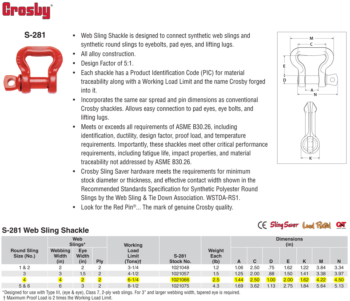 6-1/4 Ton Crosby S-281 Web Sling Shackles | Wesco Industries