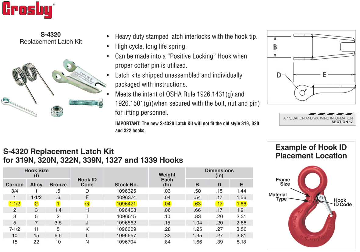 2 ton Alloy Crosby S-4320AN Hook Latch Kits | Wesco Industries